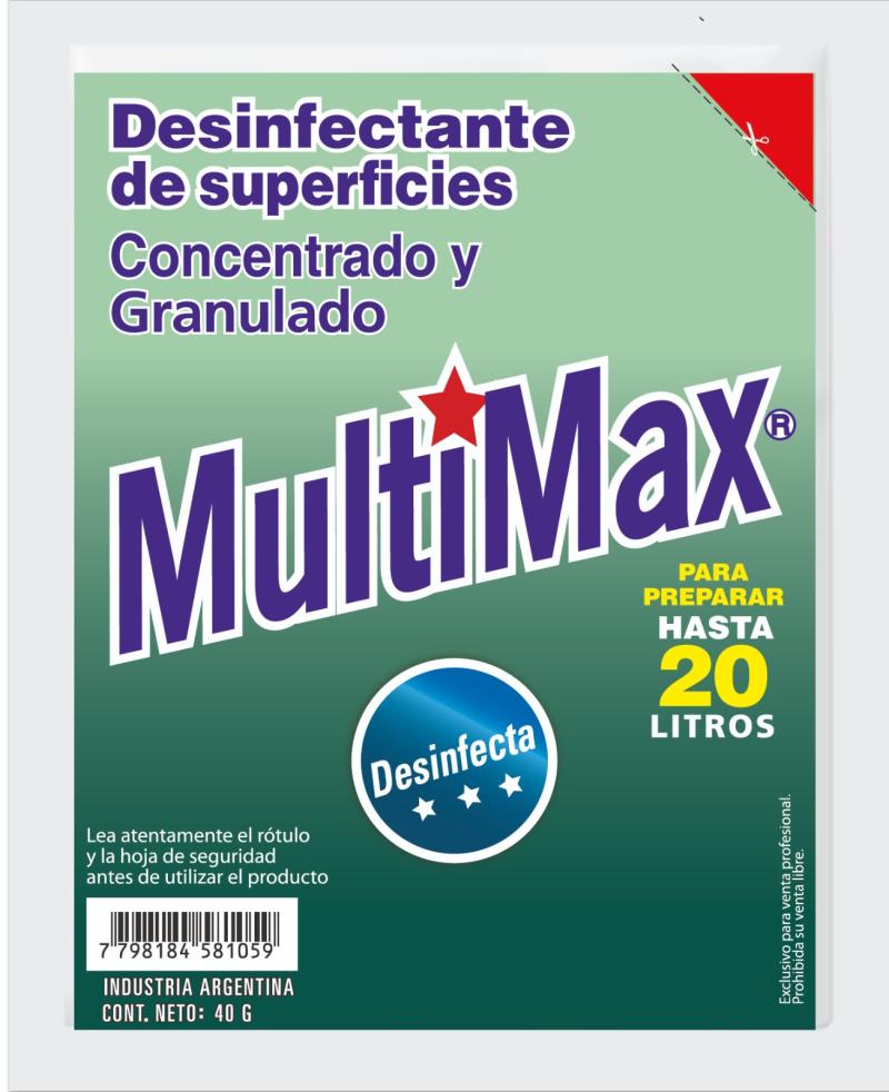 Sobre Desinfectante en Polvo Multimax tipo Lavandina Para Prepara