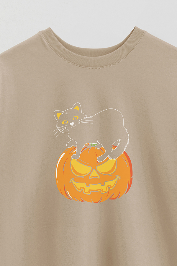 REMERA OVER ESTAMPADA CAT PUMPKIM
